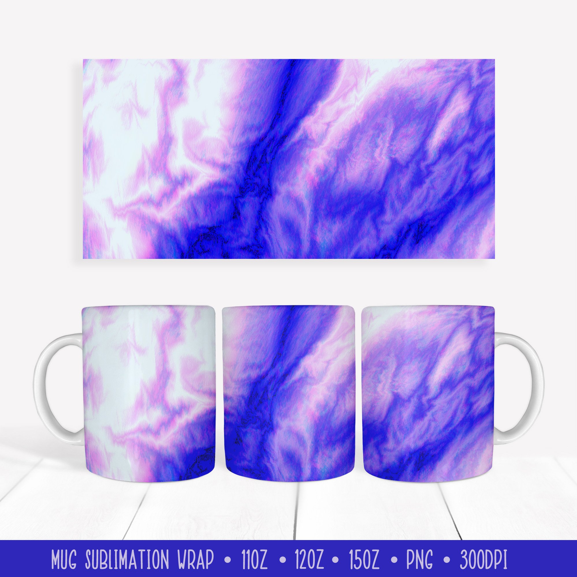 Purple Blue Mug Sublimation Wrap Marble Texture Mug Design