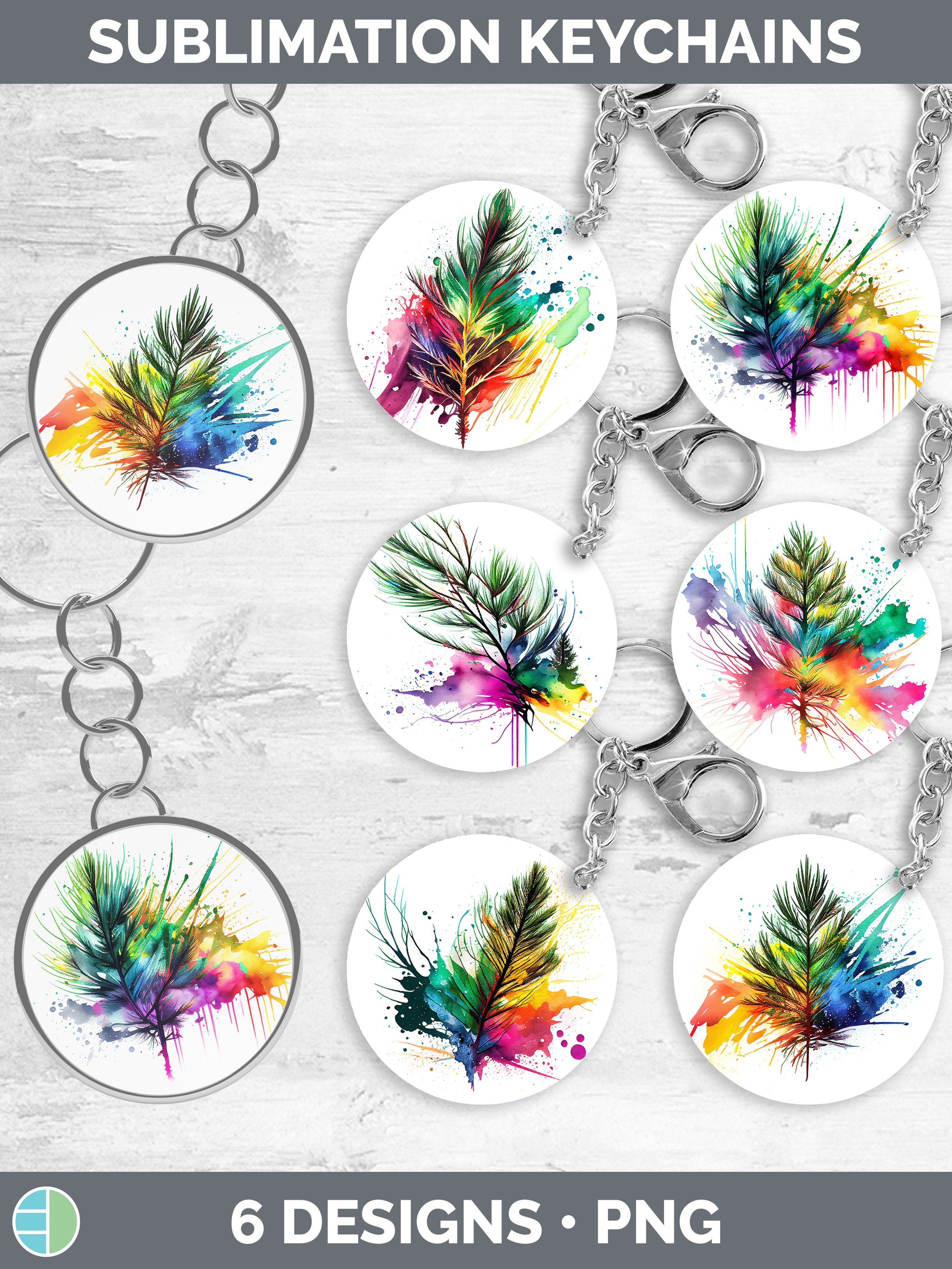 Rainbow Pine Needles Keychain | Sublimation Keyring Designs