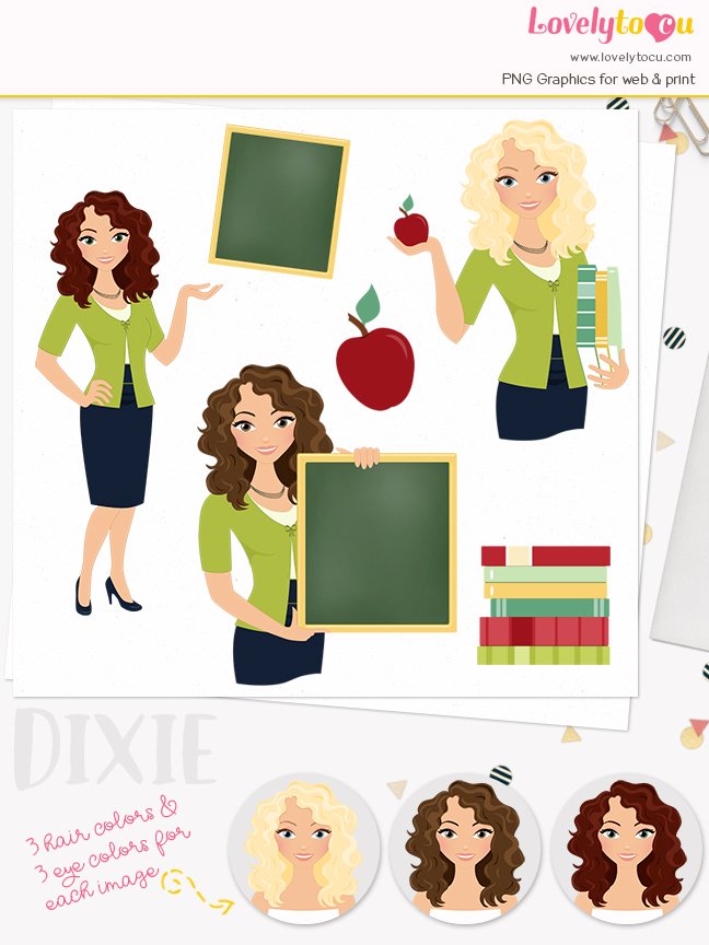 Woman teacher character clip art L073 Dixie