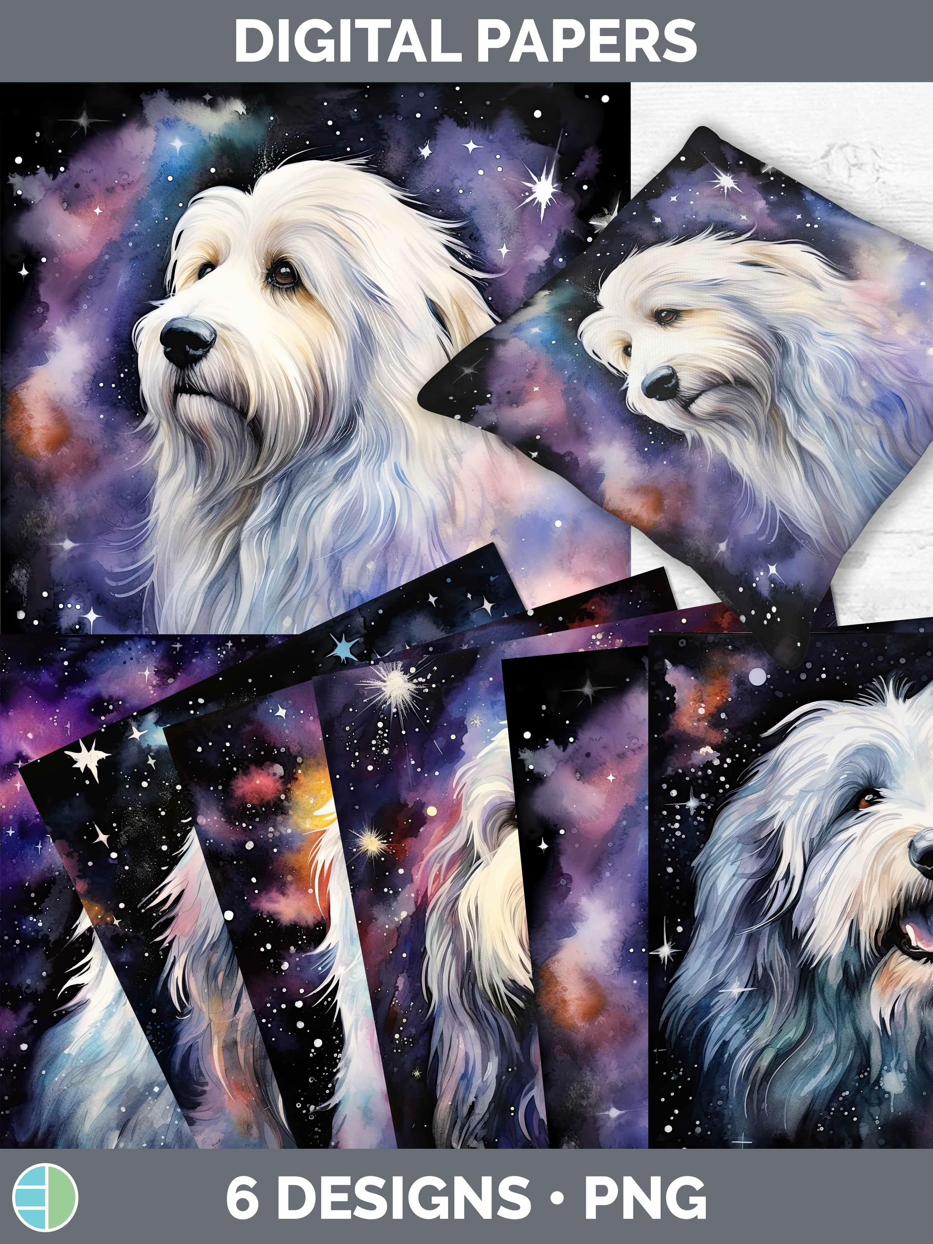 Galaxy Sheepdog Dog Paper Backgrounds | Bundle Digital Scrap
