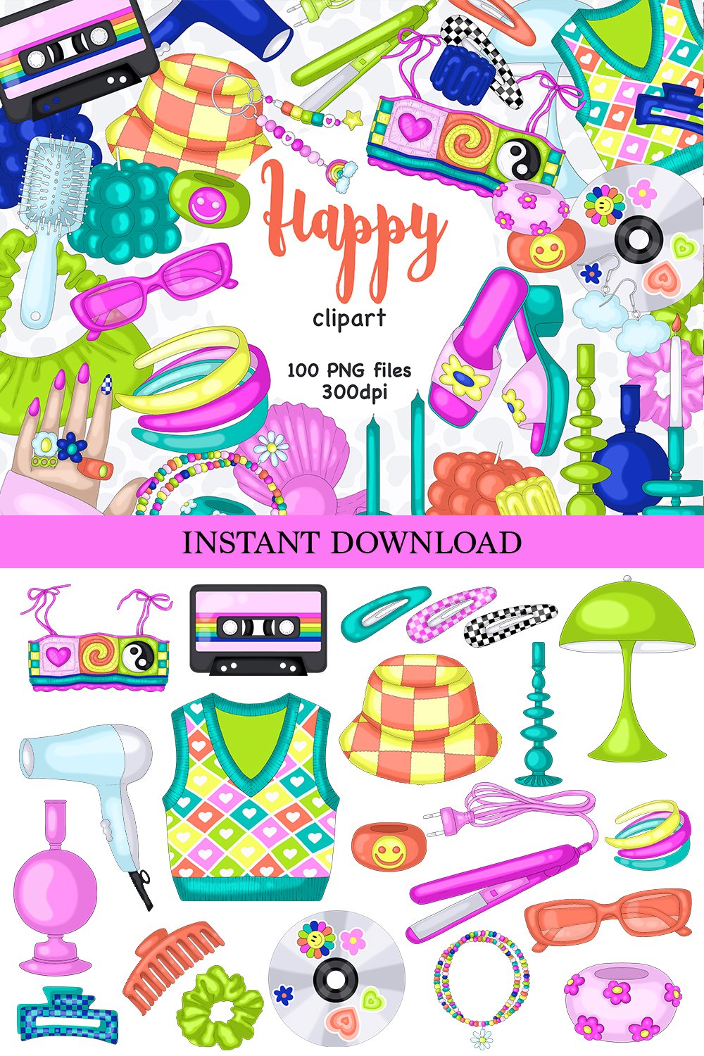 Groovy Clipart Bundle | Retro Illustration Collection