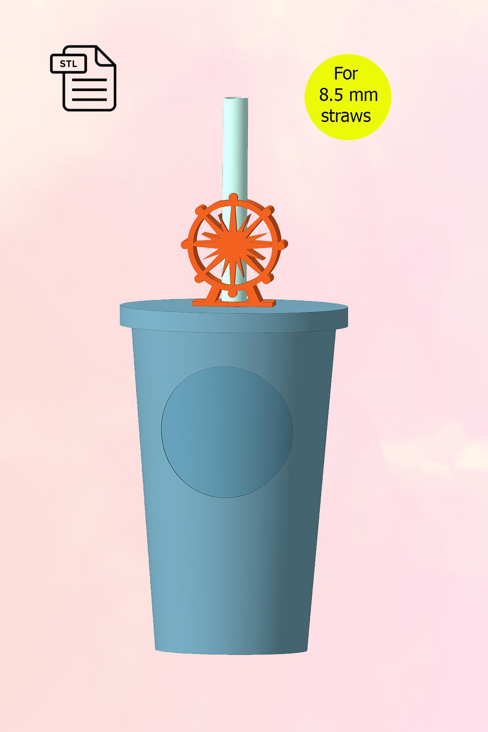 Ferris Wheel Straw Topper STL File for 3D printing.