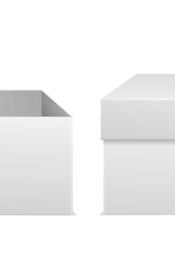 Packaging boxes realistic. White empty box side view mockup,