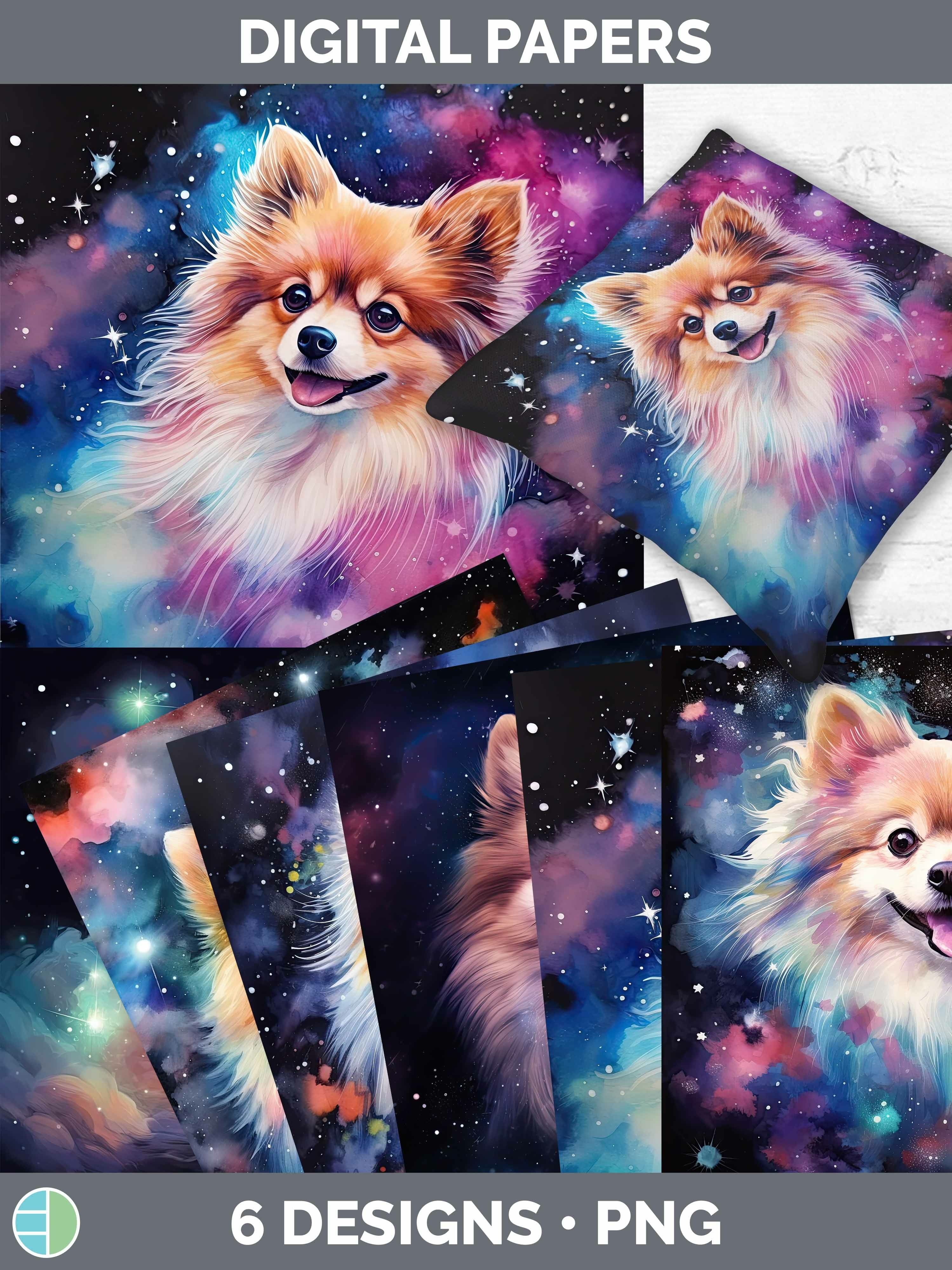 Galaxy Pomeranian Dog Paper Backgrounds | Bundle Digital Scr