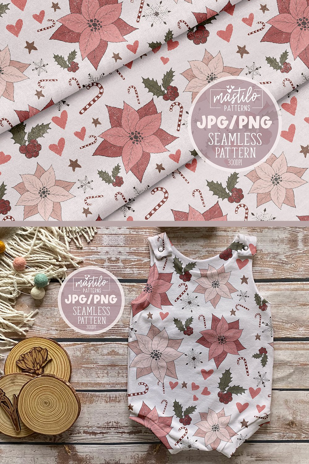 Boho Vintage Floral Christmas Seamless Pattern Design