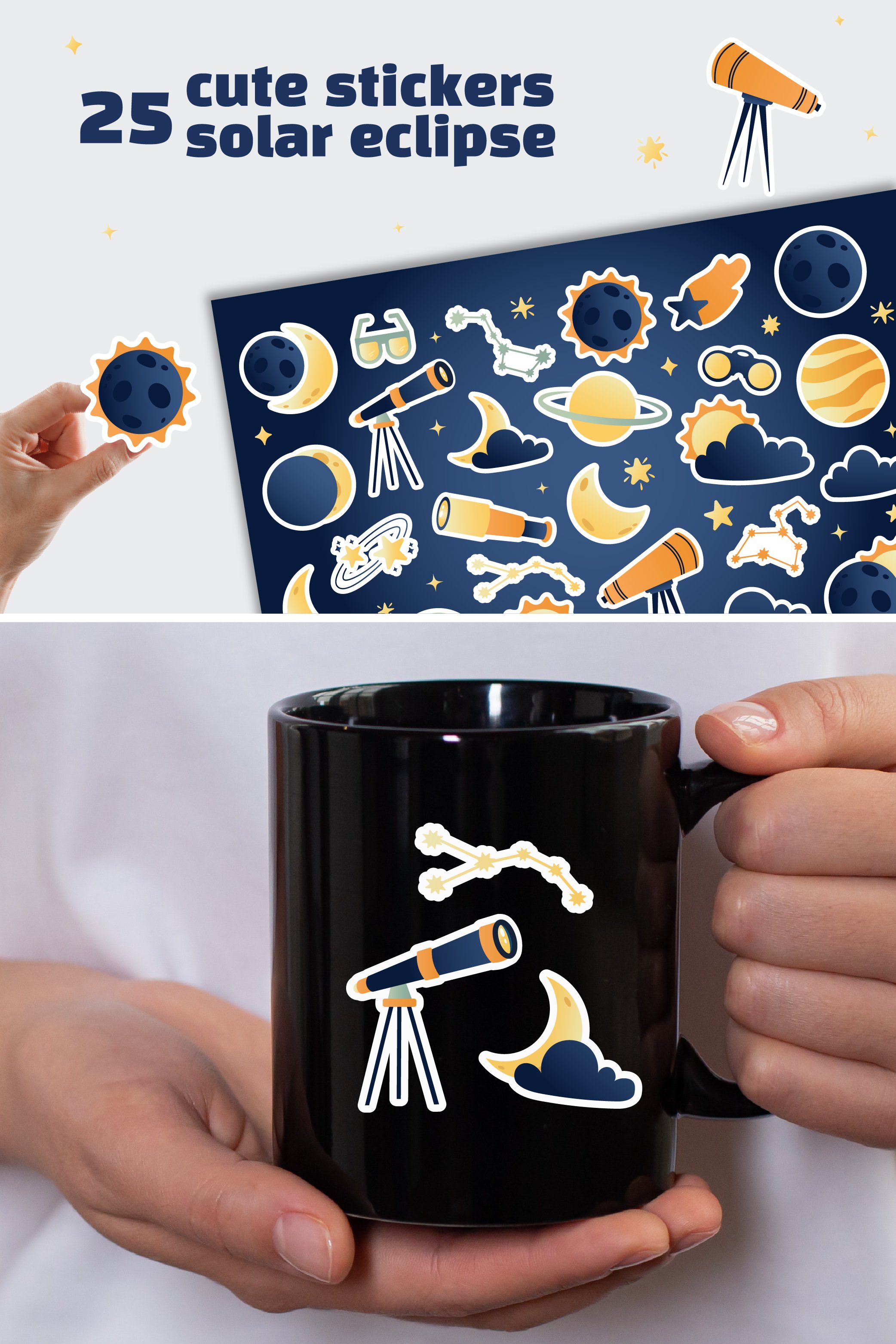 Cute 25 stickers solar eclipse