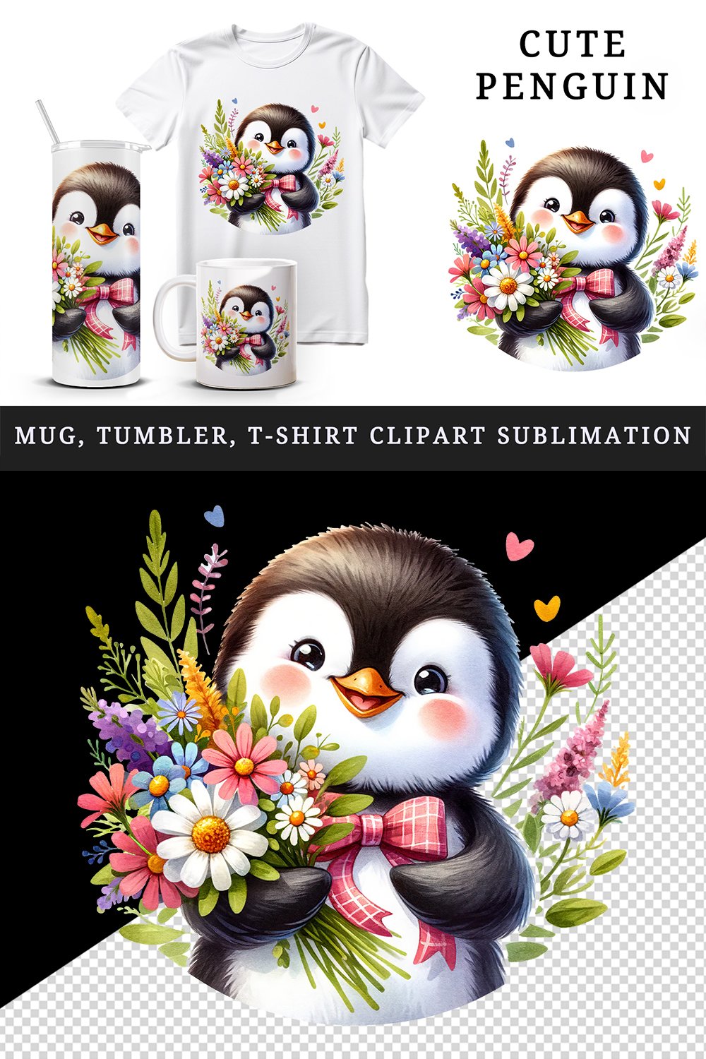 Cute penguin tumbler mug wrap clipart sublimation design png