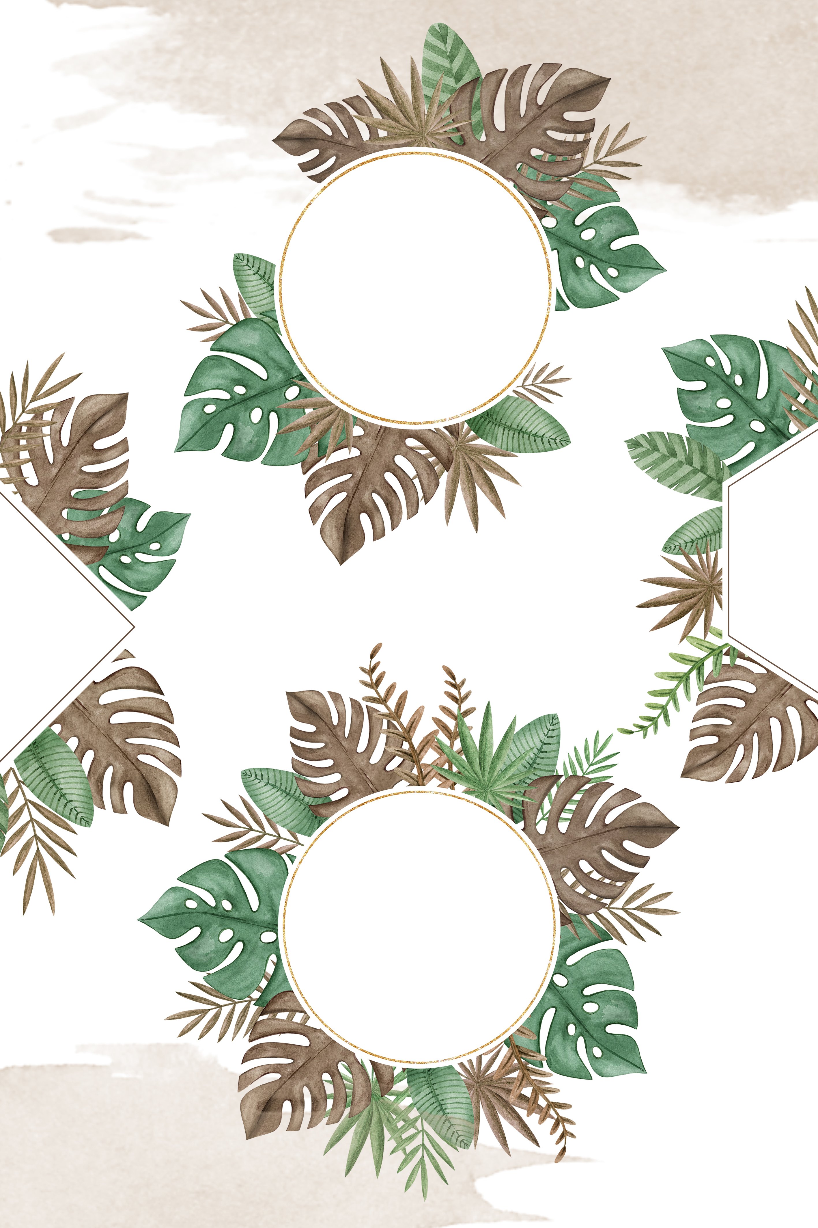 Tropical Monstera Frames Clipart, Square Borders PNG set