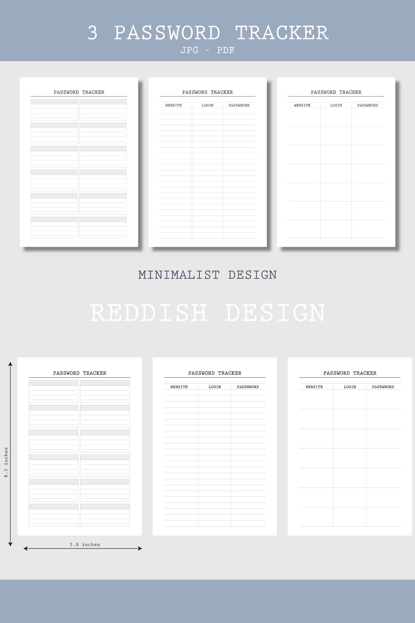 3 Passwords Tracker pages A5 size, printable (1220262)