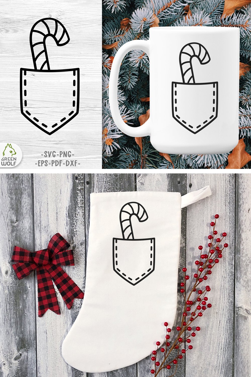 Candy cane svg Christmas decal svg Christmas pocket svg file