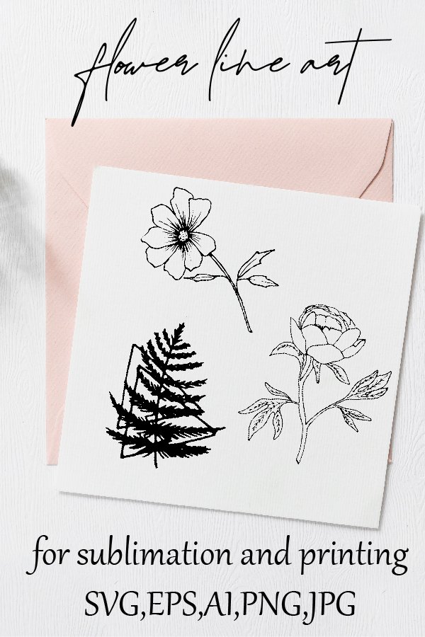 3 Line art Flower.For sublimation and printing.SVG,EPS,PNG