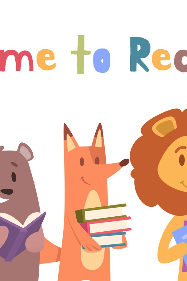 Reading animals. Wild animal with books, lion fox bear panda