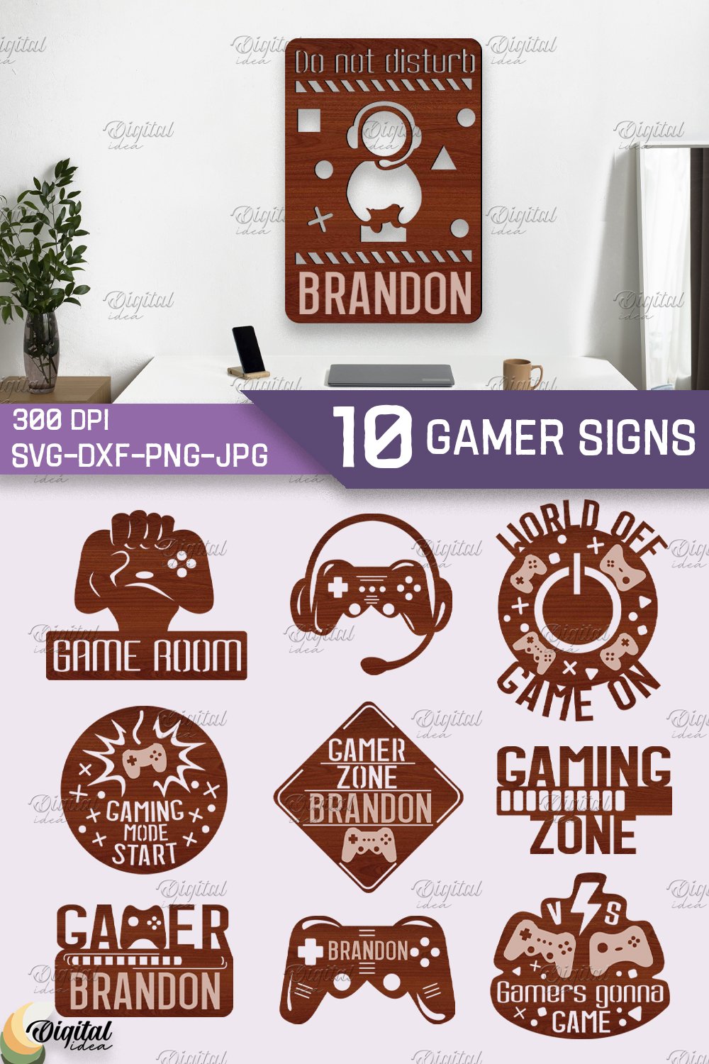 Gamer Sign SVG Bundle. Monogram Signs Laser Cut