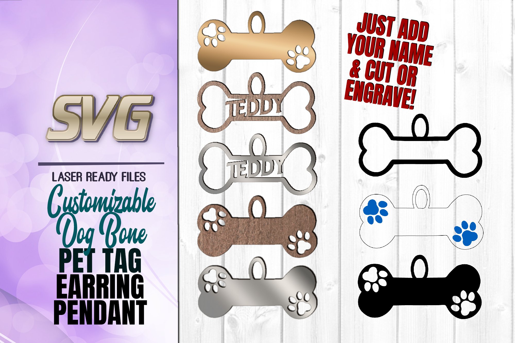 Personalized Pet Dog Bone Tag Earring Pendant Svg Glowforge