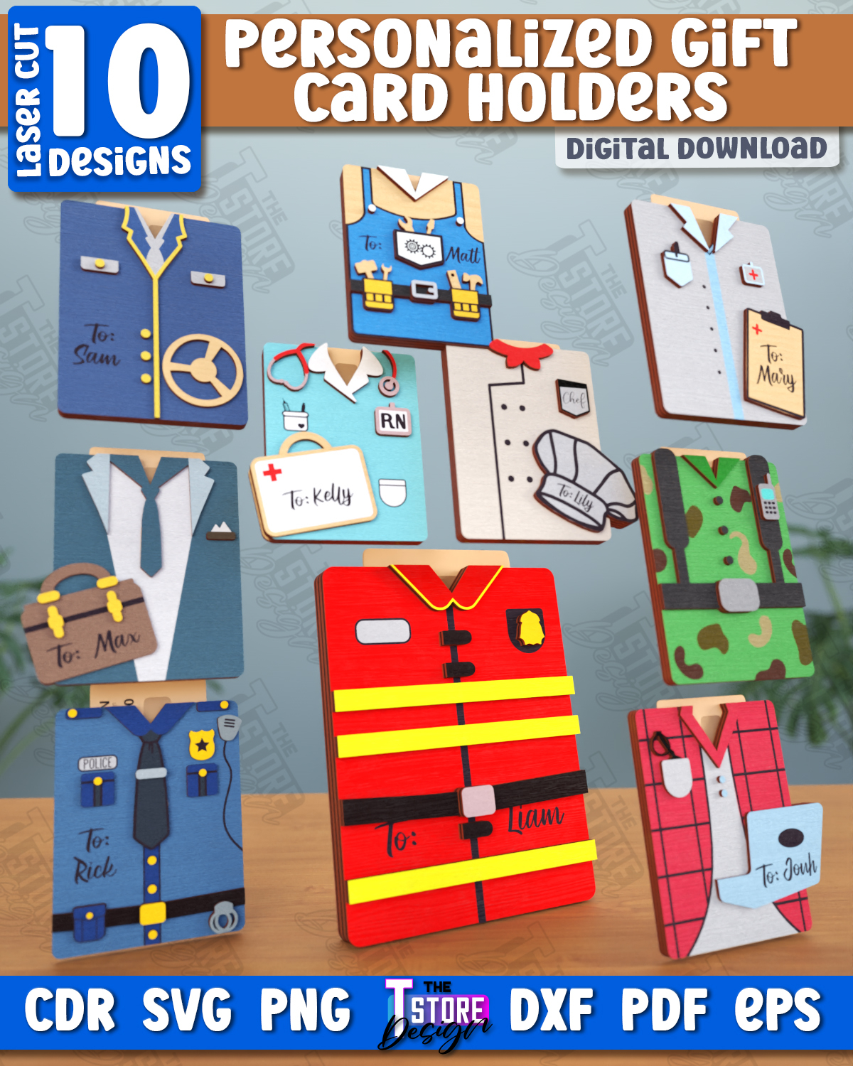 Personalized Gift Card Holders Laser Cut Bundle, (5406613)