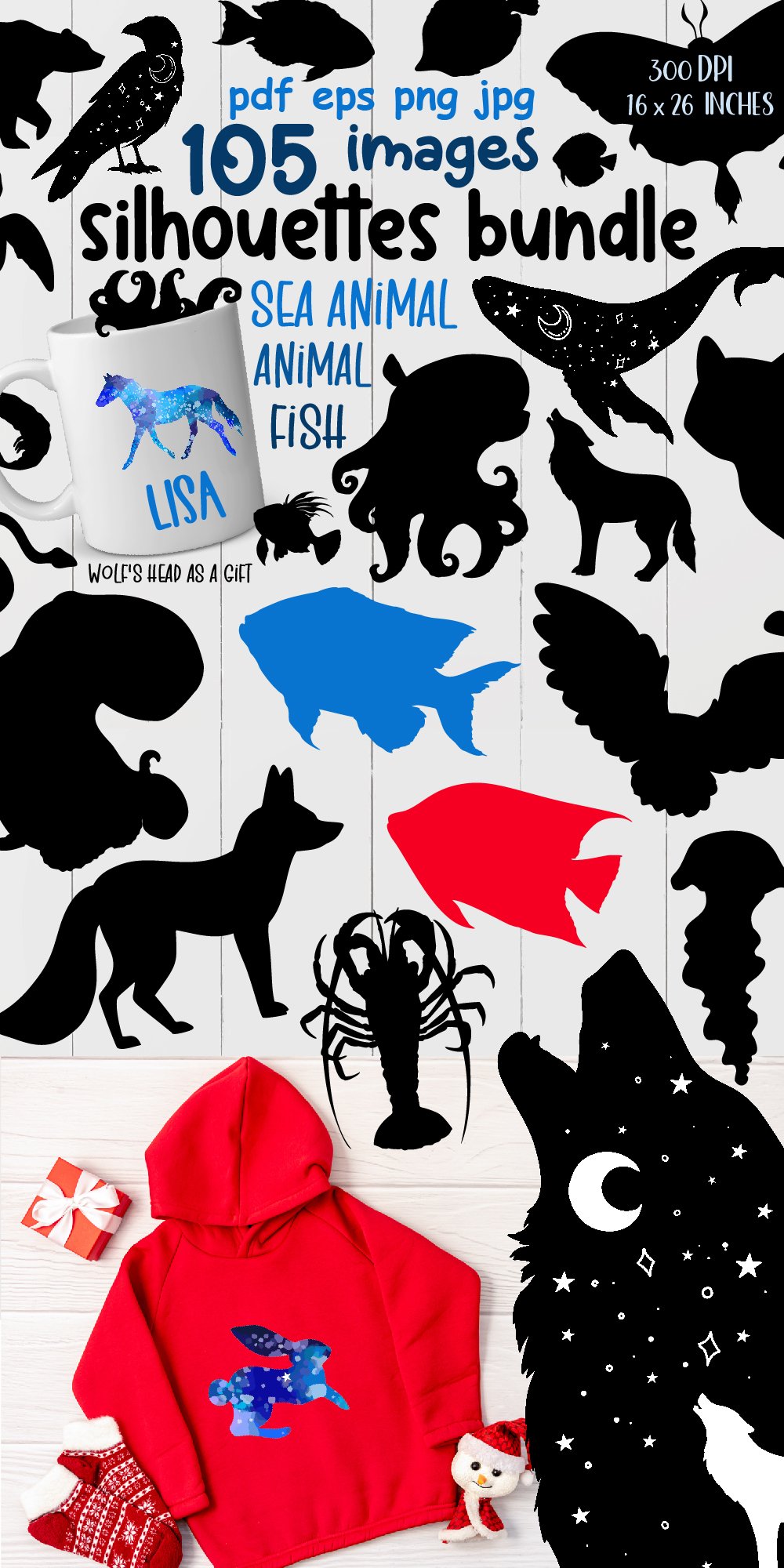 silhouette bundle animals sea fish png sublimation (2278811)