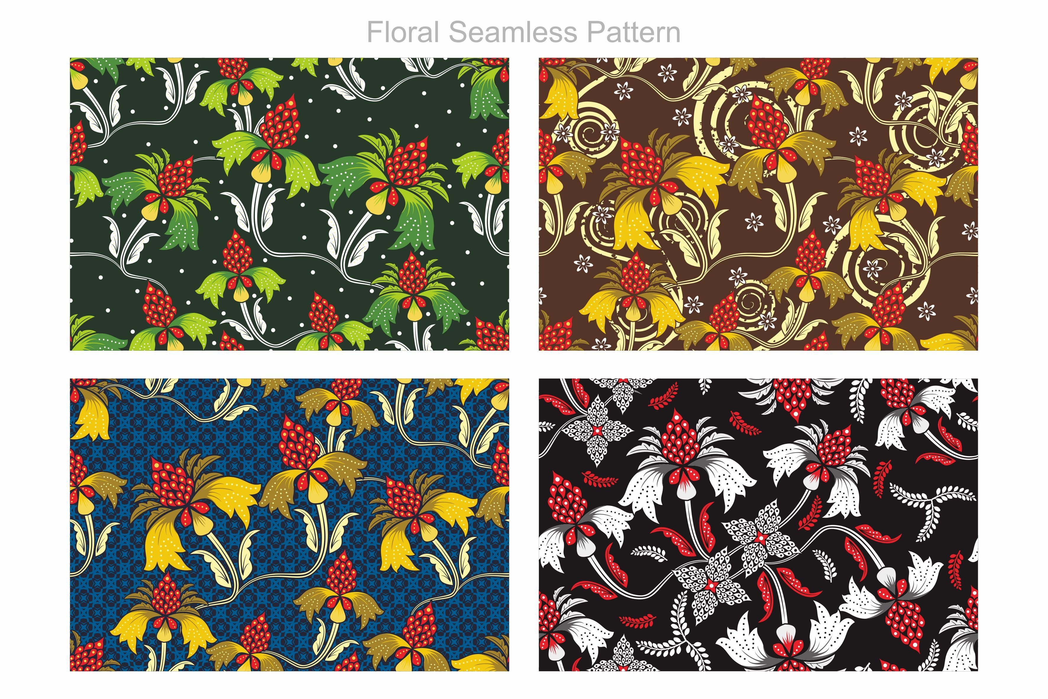 Floral Seamless Pattern, Batik Classic Vector