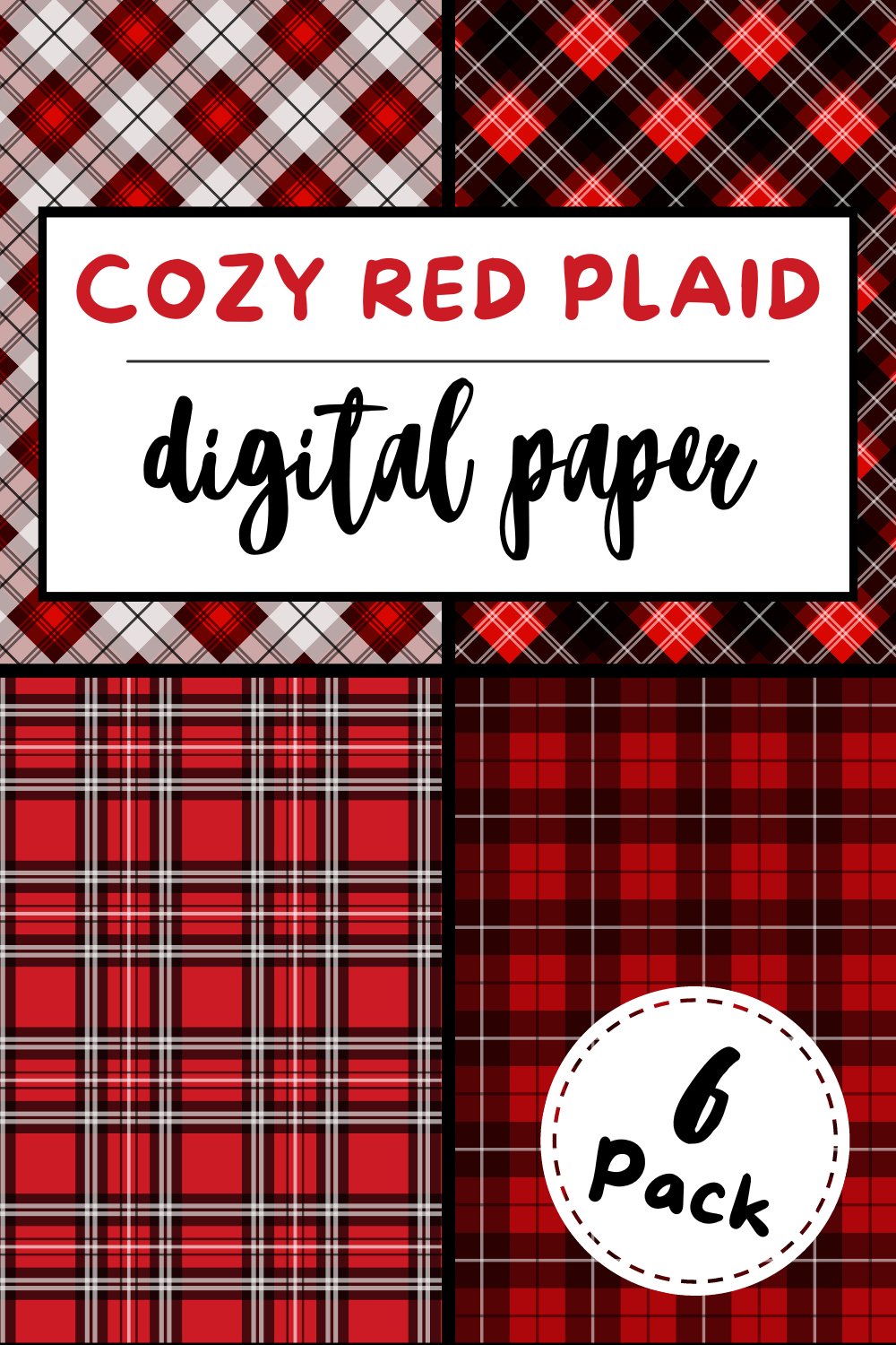 Red Plaid Digital Paper Pack, Cozy Christmas Plaid Pattern