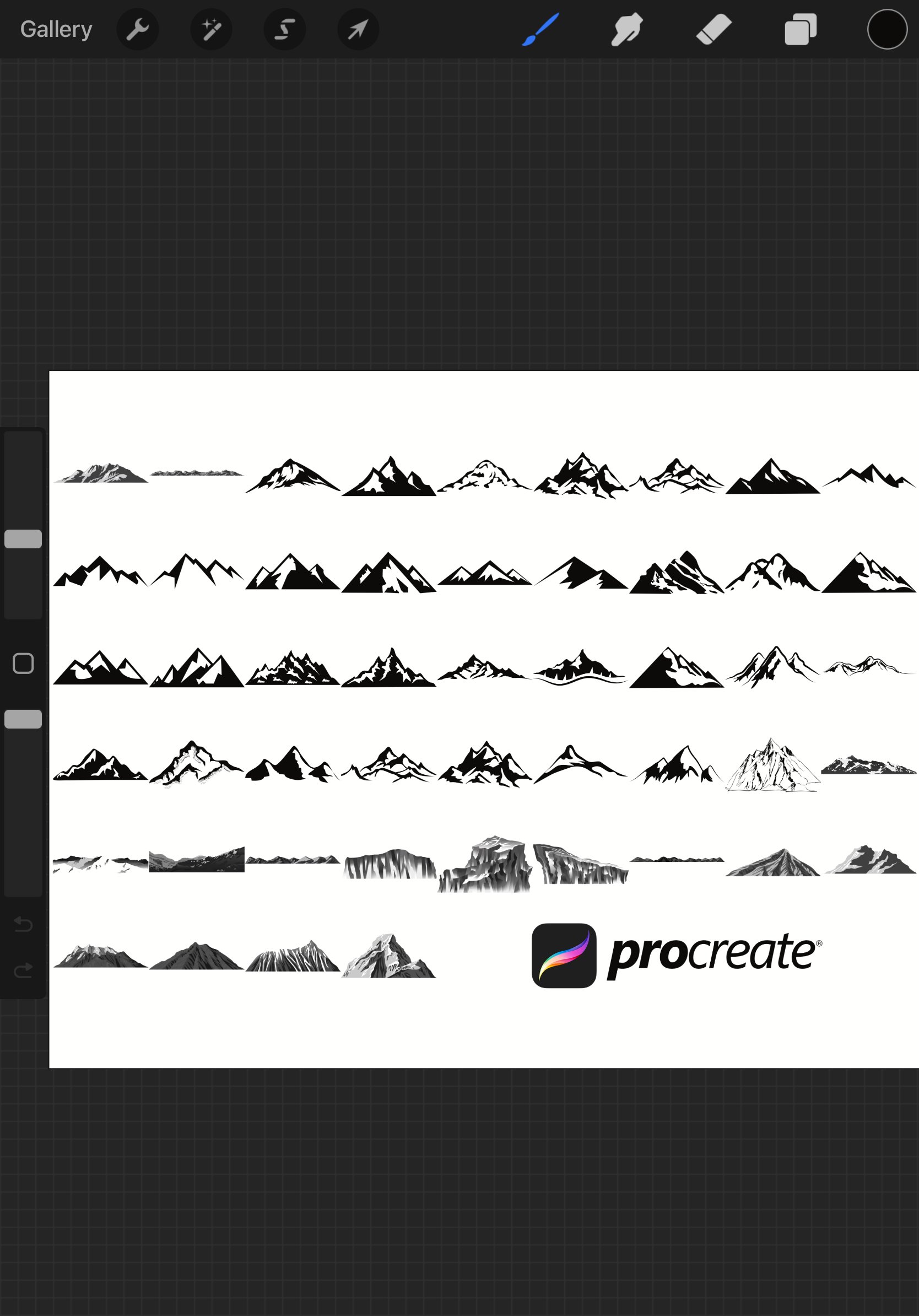 Mountain Range Set 2 Procreate Brush Stamps, 49 Mountains