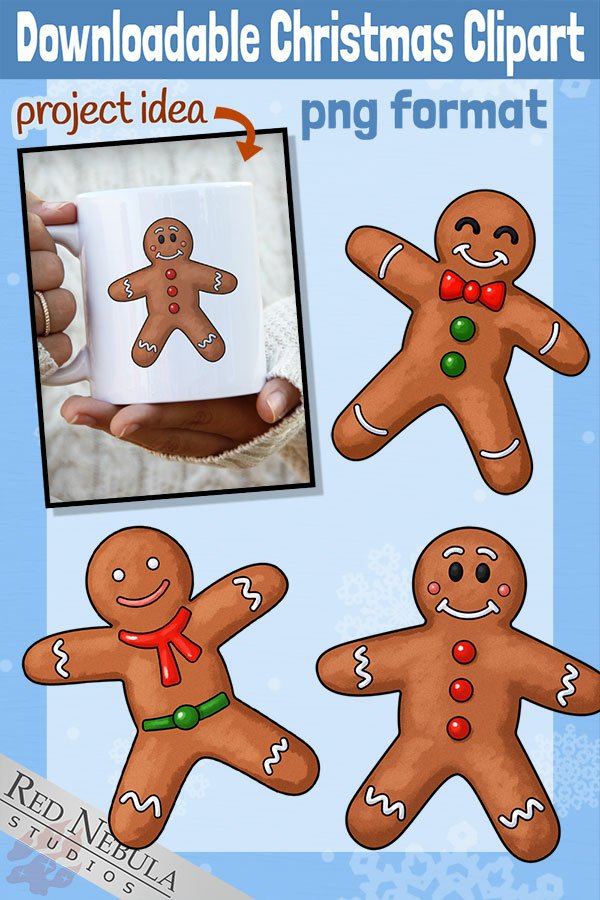 Cartoon Gingerbread Man Illustrations | Set of 3 PNG Files