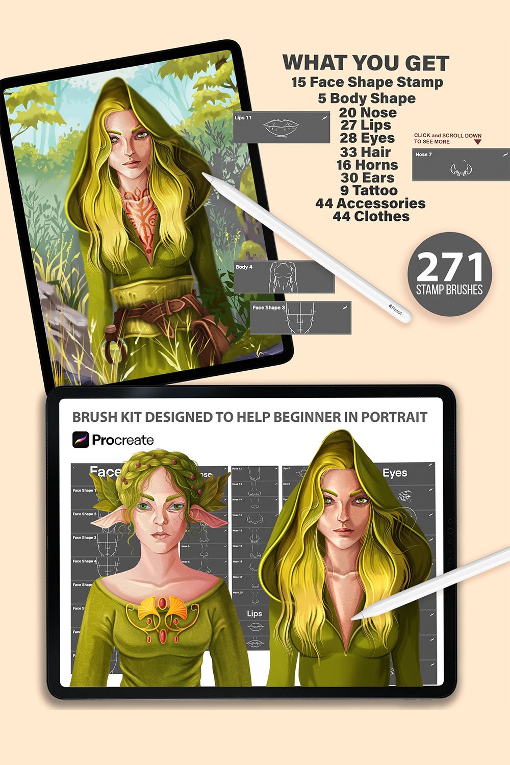 PROCREATE STAMP FANTASY WOMEN PORTRAIT CREATOR