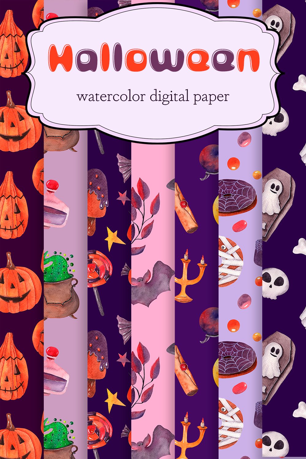 Halloween digital paper | 7 watercolor seamless patterns