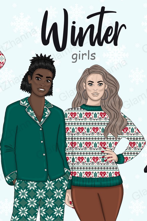 Winter Red GIRLS Holiday Paper For Planner - PNG Files