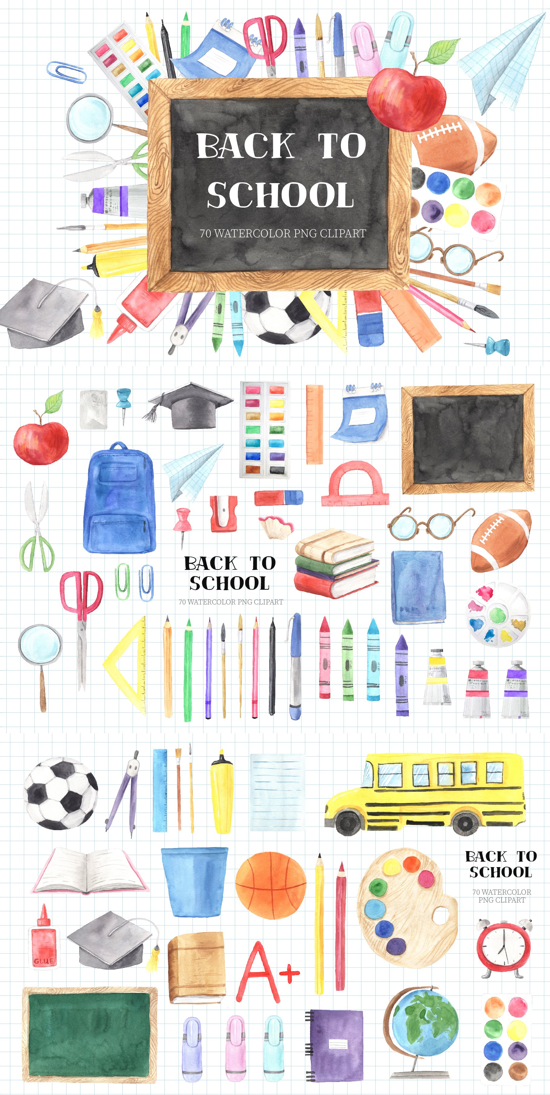 Watercolor Back to School Clipart Graphic