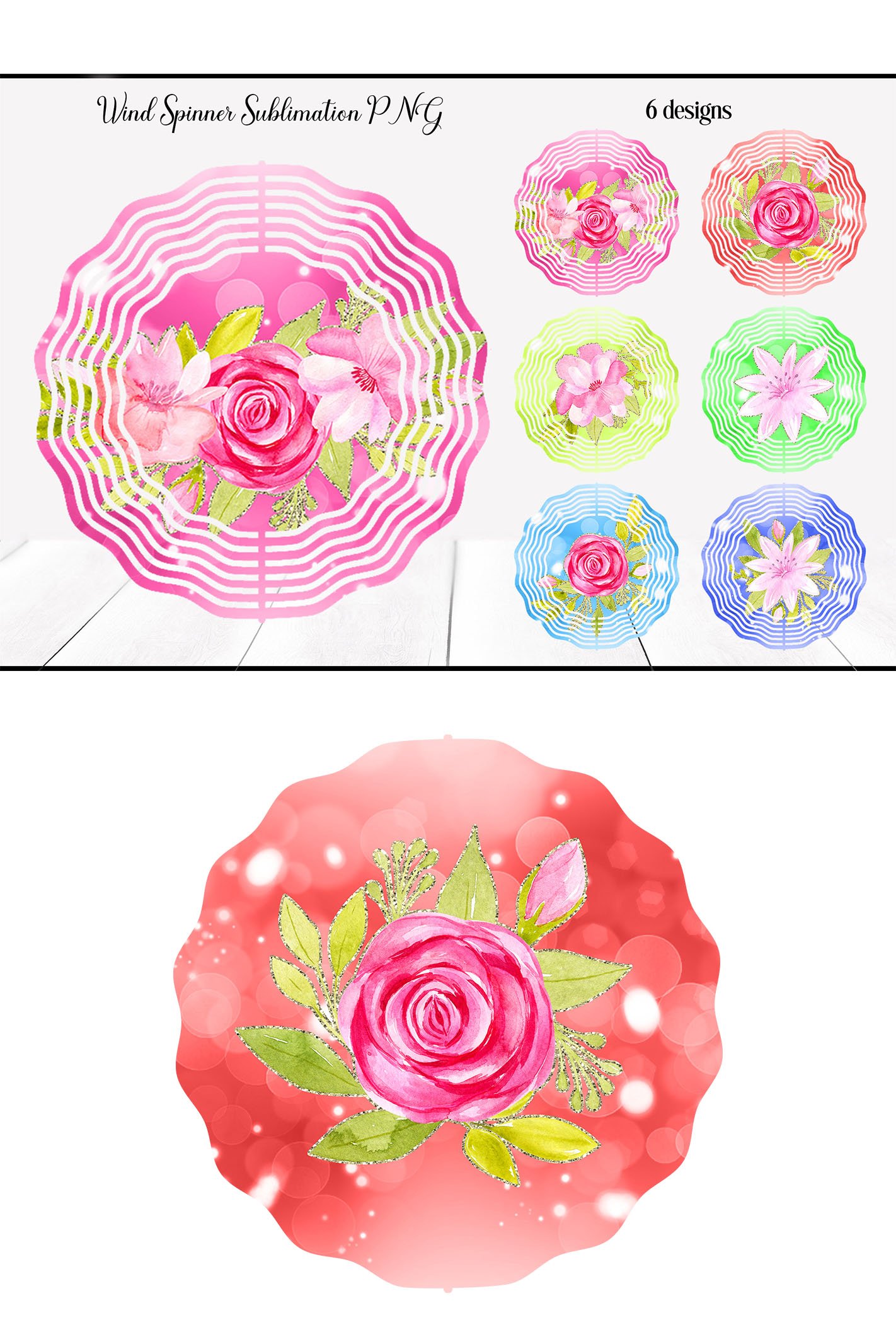 Floral Wind Spinner | Flower Sublimation Bundle PNG