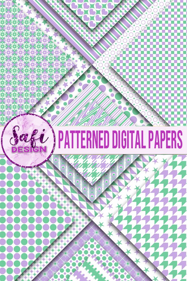 Digital Papers - Sea Green and Lilac Patterns