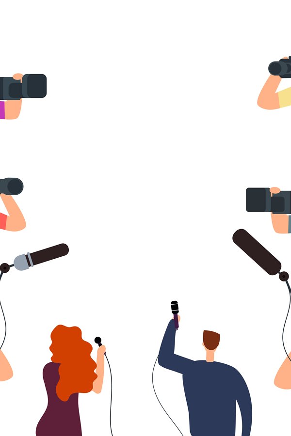 Broadcast interview. Tv journalists with camera and micropho