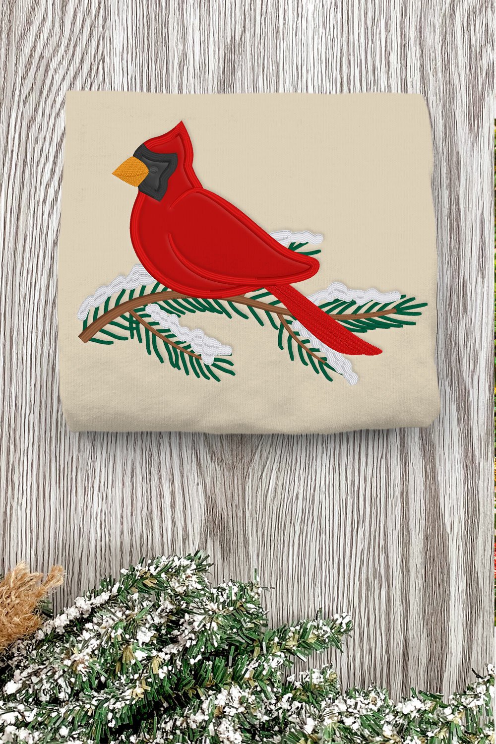 Winter Cardinal on Branch Applique Embroidery File