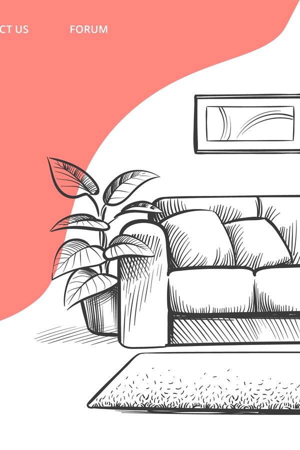 Interior design landing page. Vector sketch of living room.