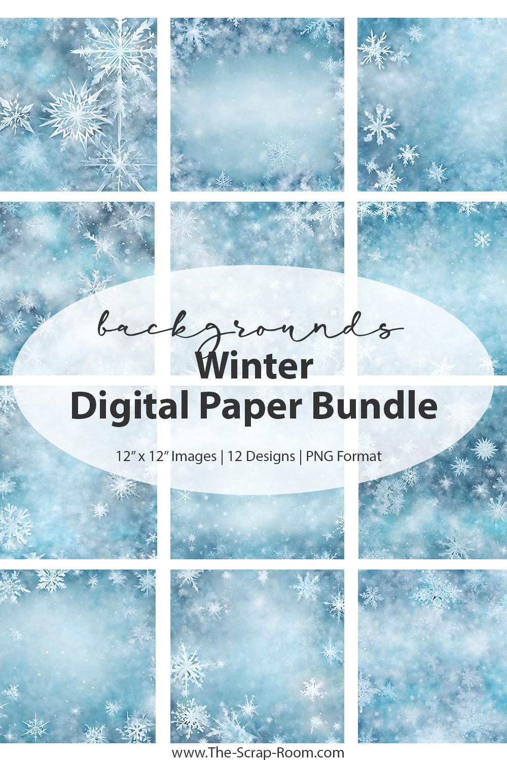 Digital Paper, printable paper bundle: Snowy Winter paper