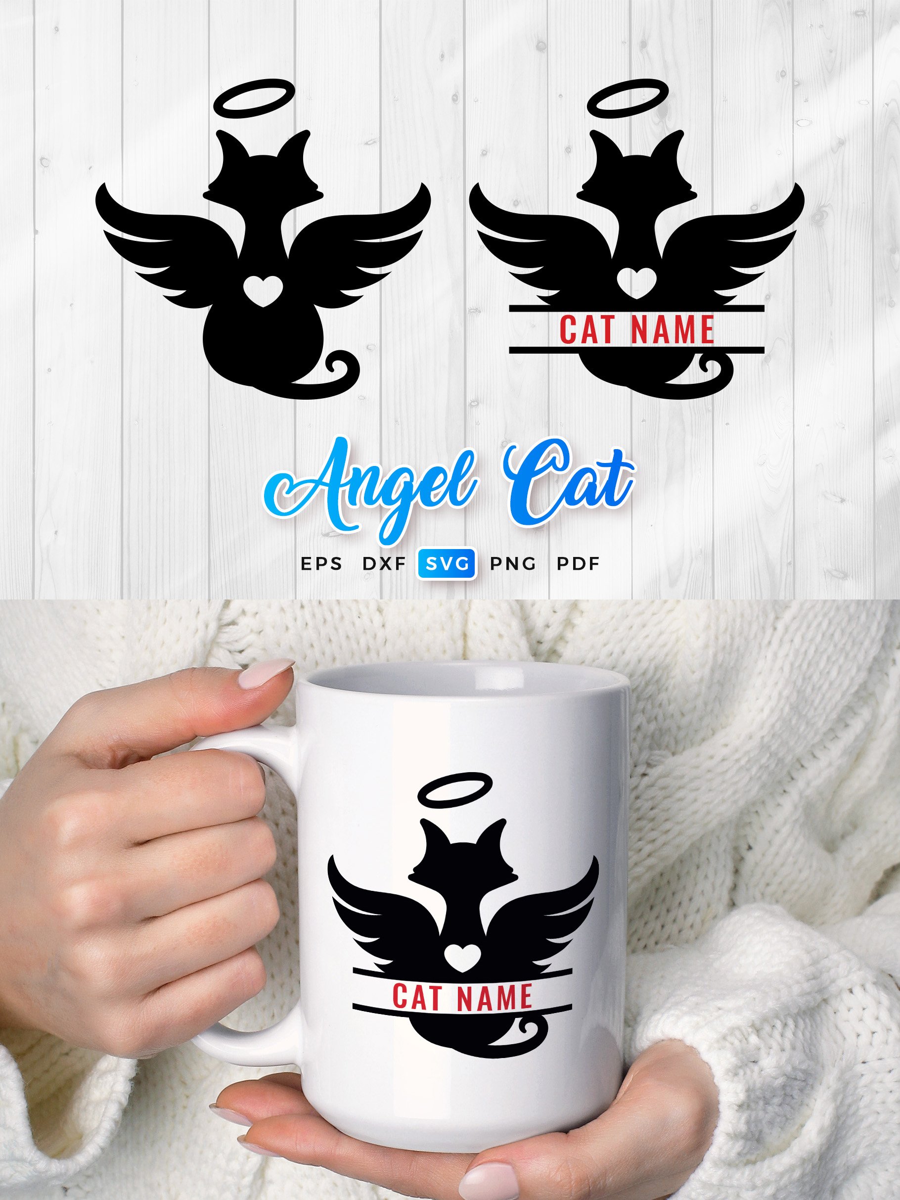 Angel Cat SVG Clipart - Cat Monogram