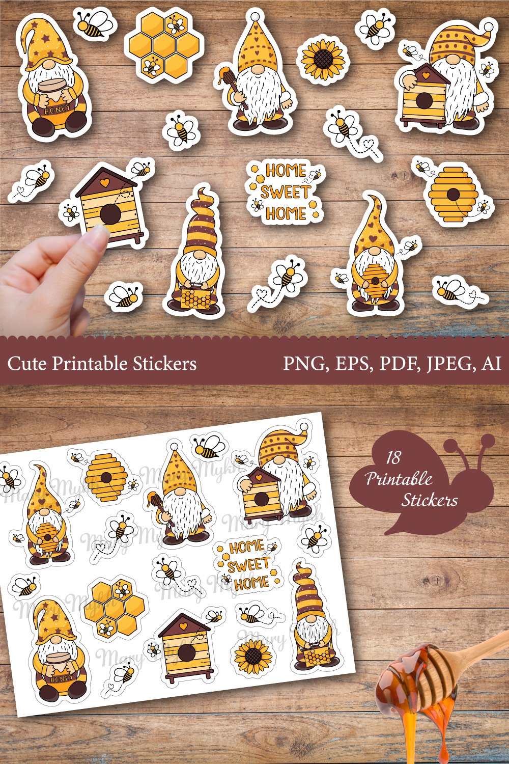 Cute Honey Gnome Stickers | Printable Stickers Cricut Design