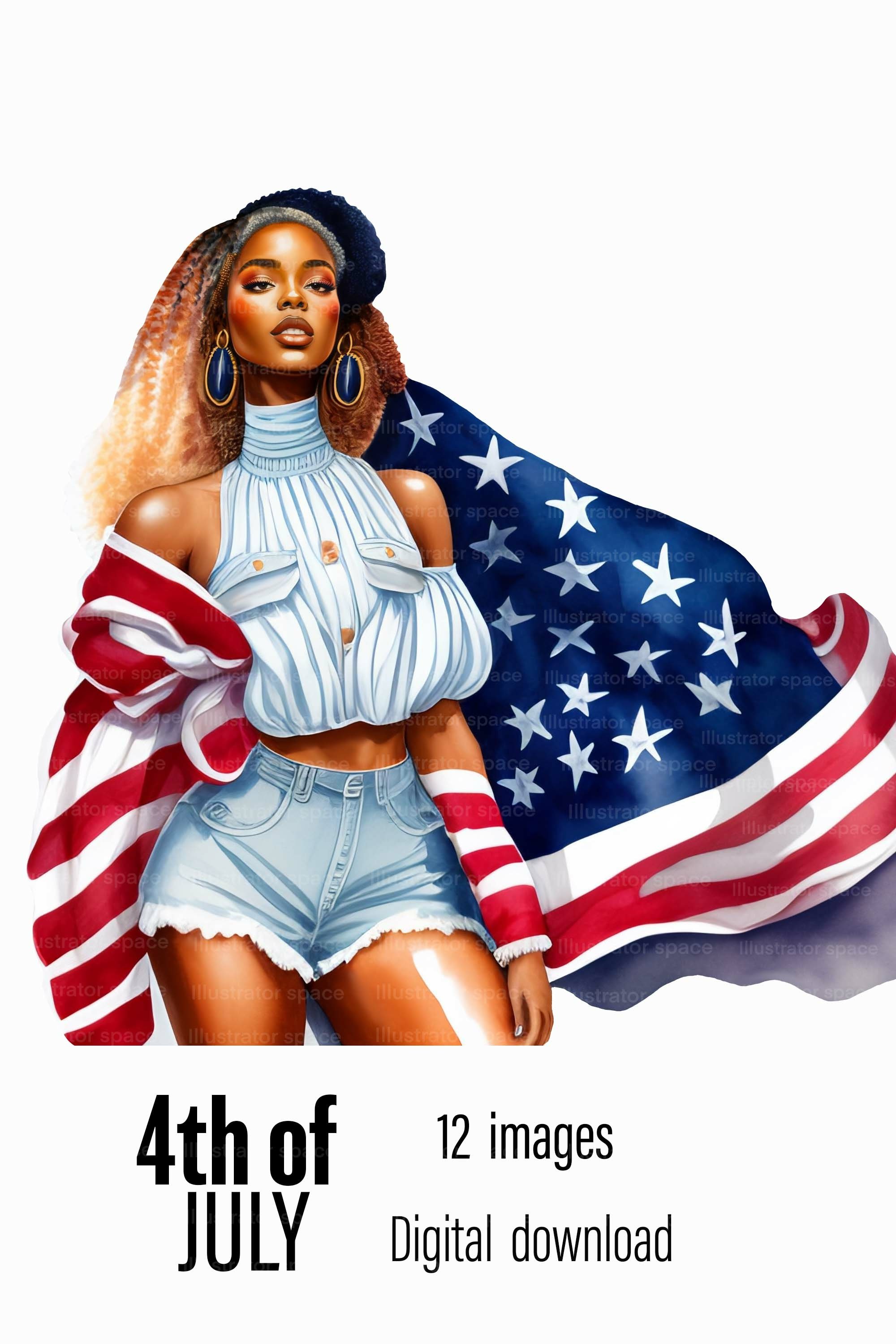USA Independence Day Girls Clipart Set, 4th of July clipart