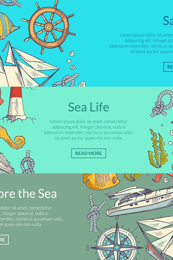 Vector sketched sea horizontal banner templates