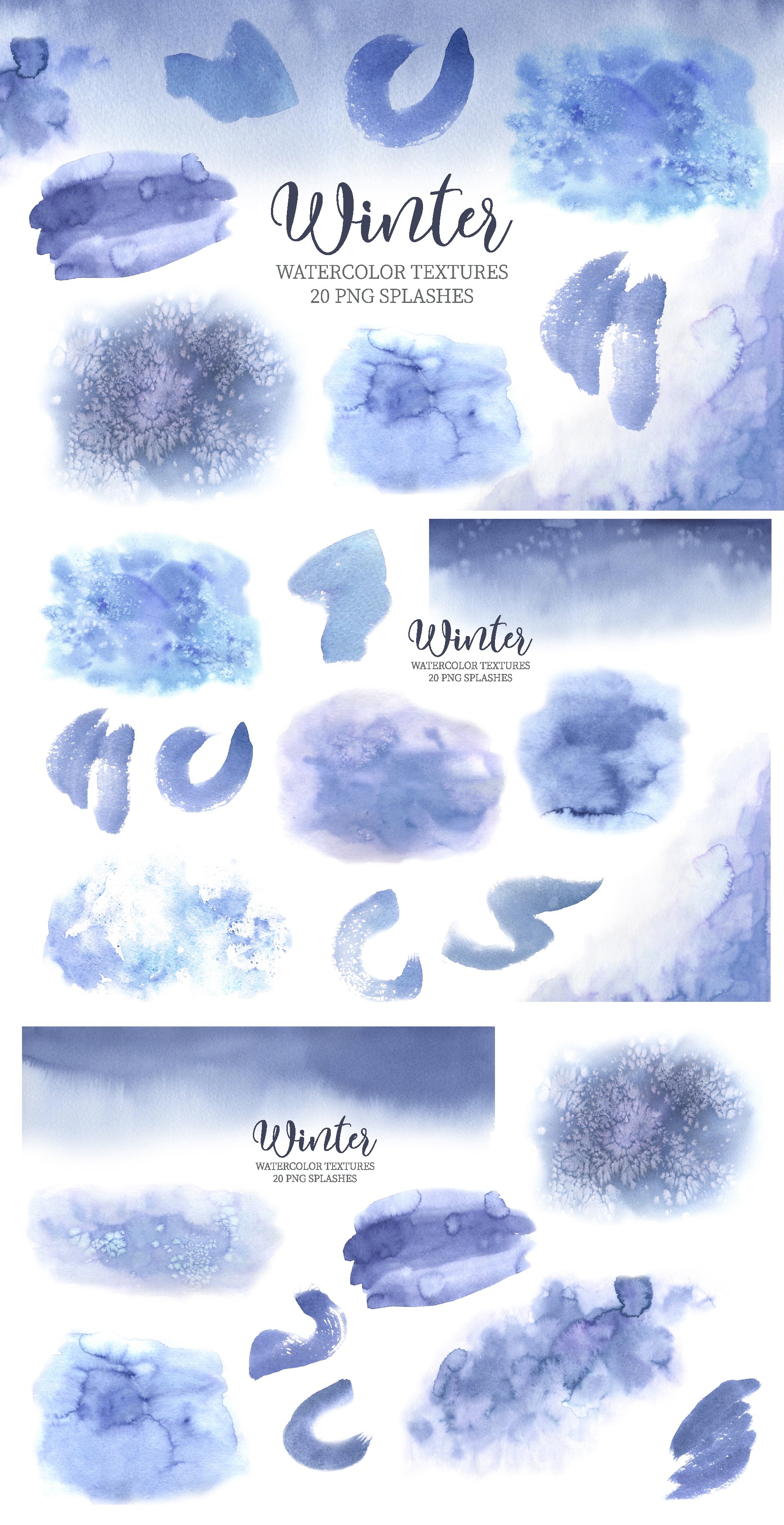 Watercolor Blue Winter Textures Clipart