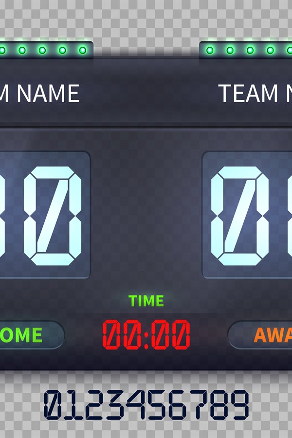 Soccer european football scoreboard with match time and scor
