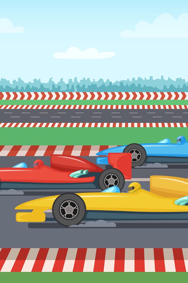 Race cars on finish line. Sport background illustration