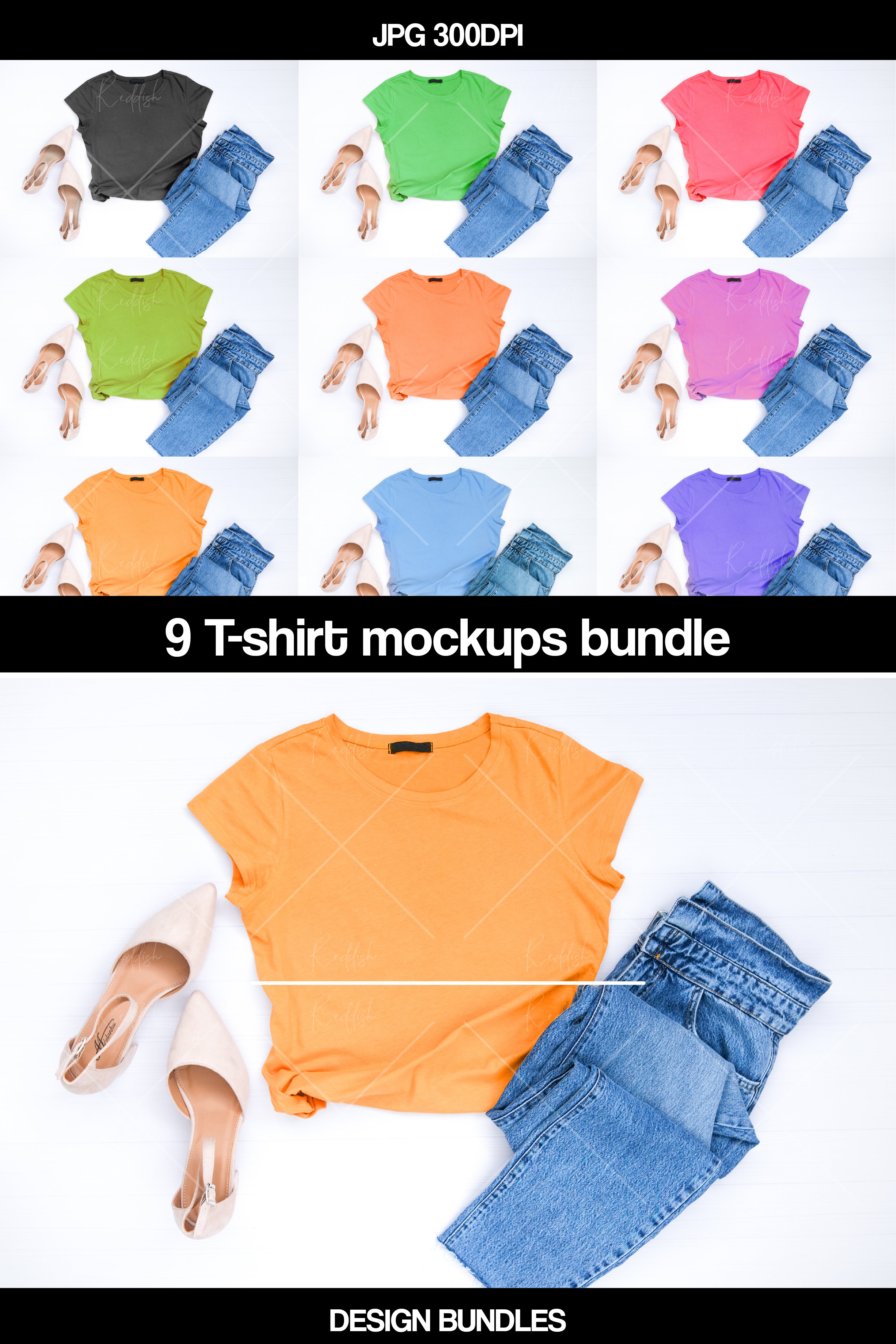 Super 9 bright T-shirt mockups bundle JPG