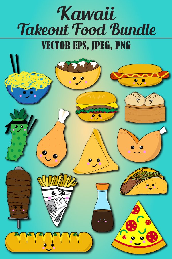 Cute Kawaii Takeaway Fast Food Characters Clipart Graphics