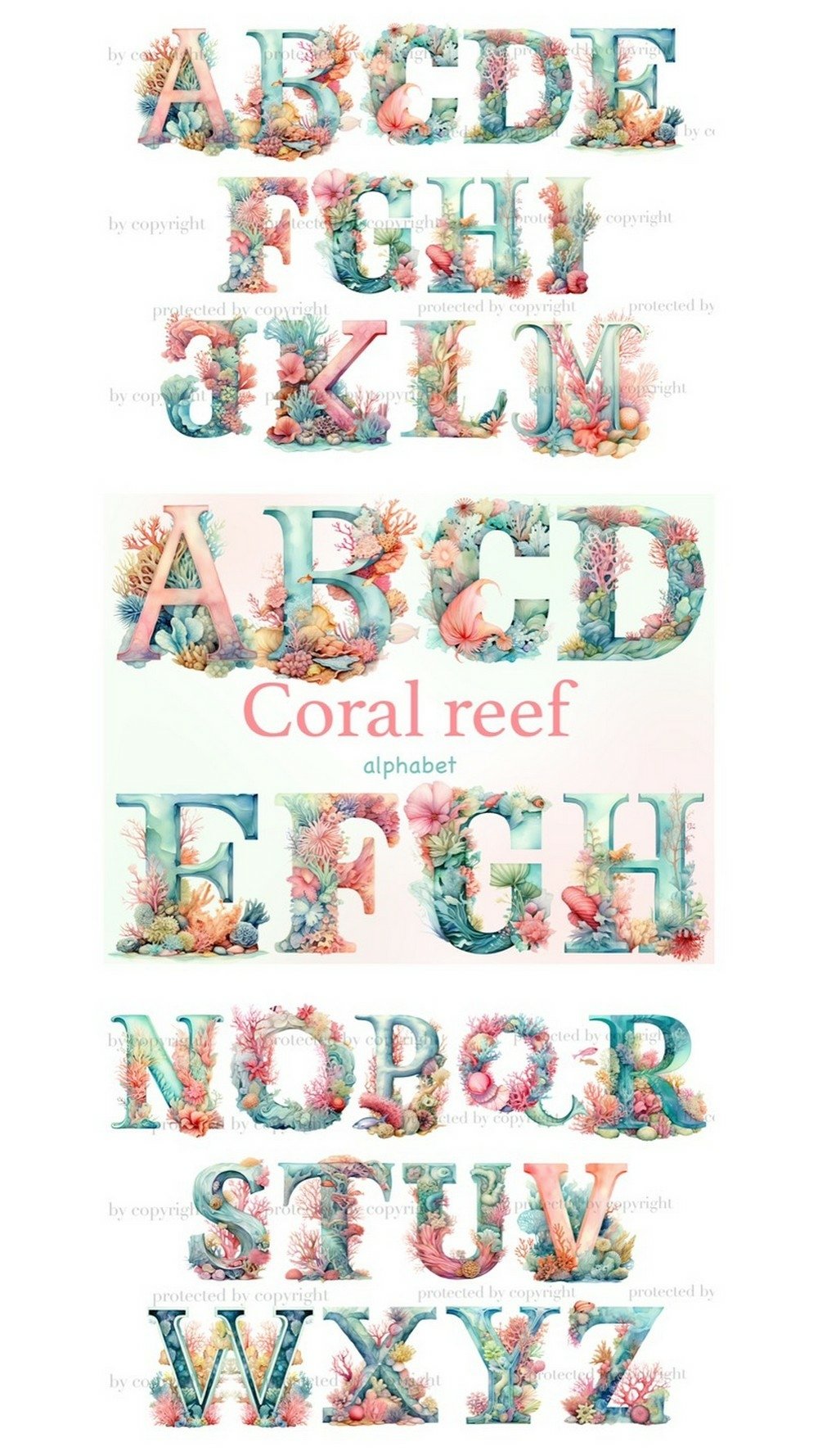 Coral Reef Alphabet Clipart | Ocean Alphabet