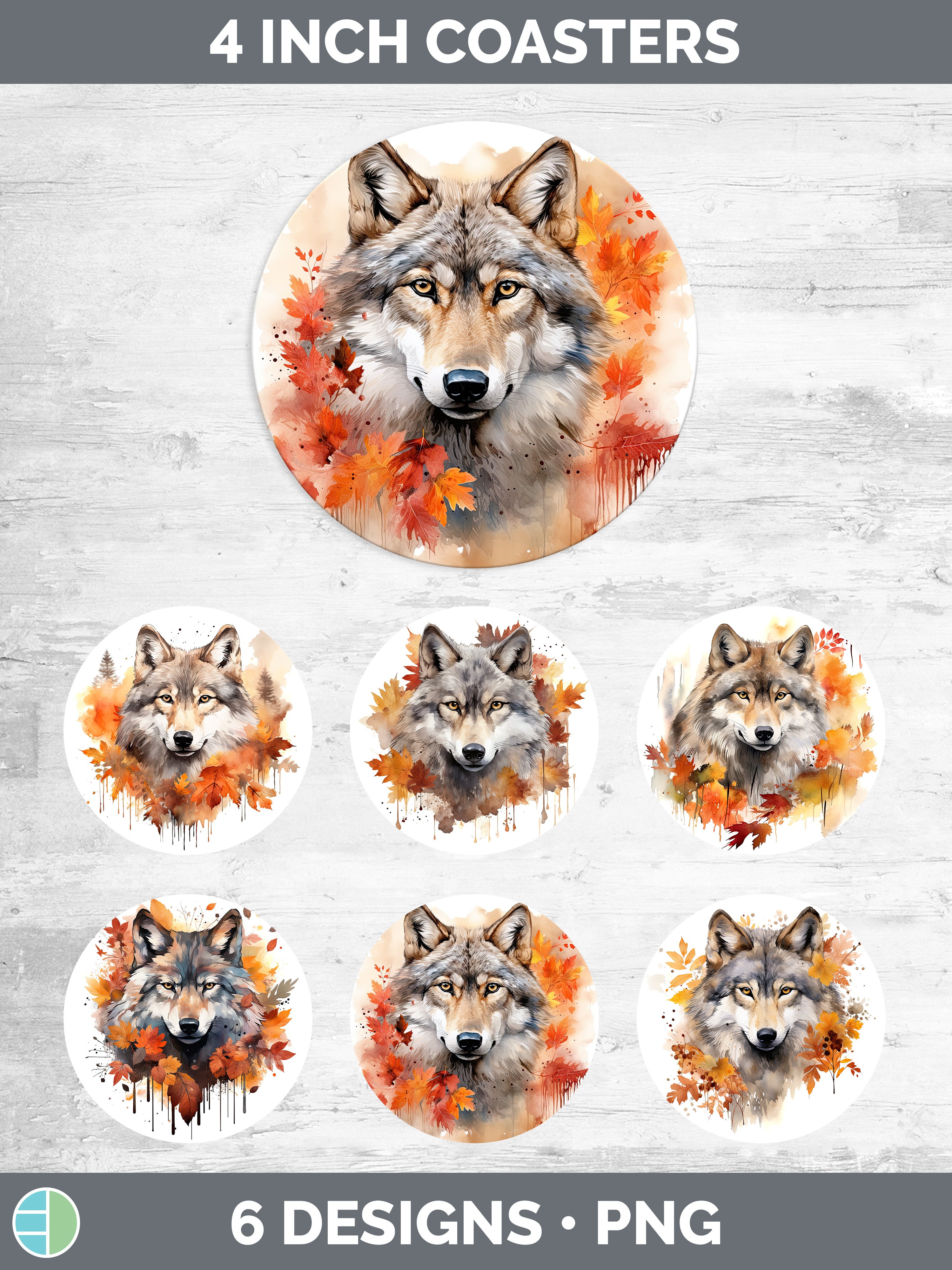 Autumn Wolf Round Coaster | Bundle Coaster Designs