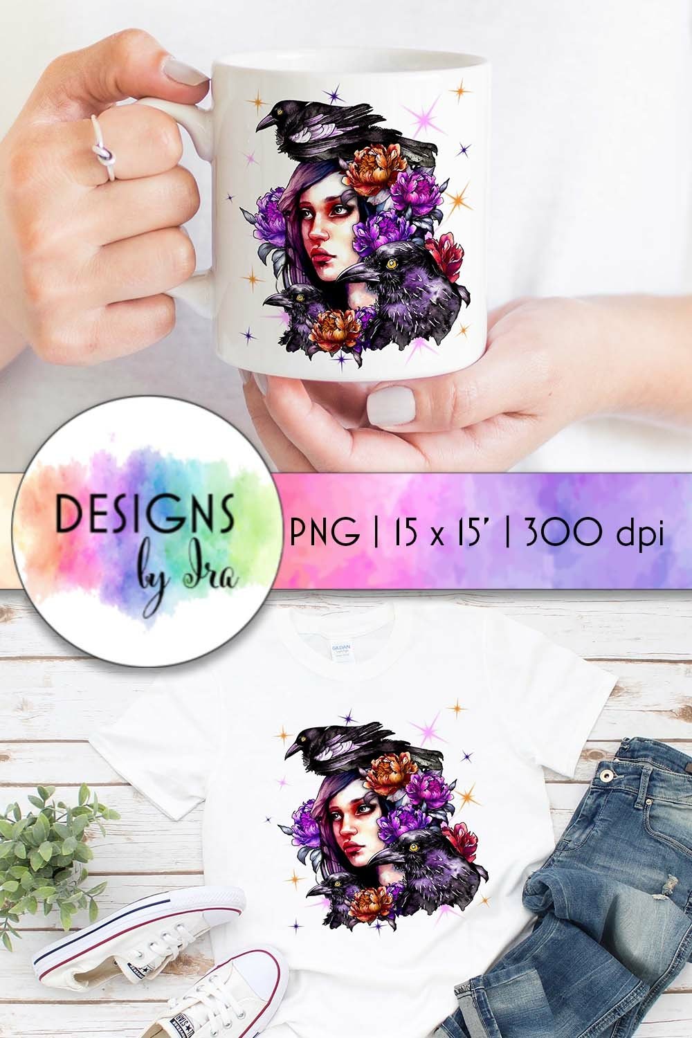 Gothic Girl Portrait Sublimation | Gothic Girl with Crows