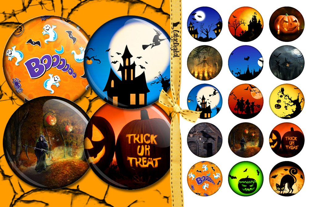 Halloween Circle printable images Digital Cabochon