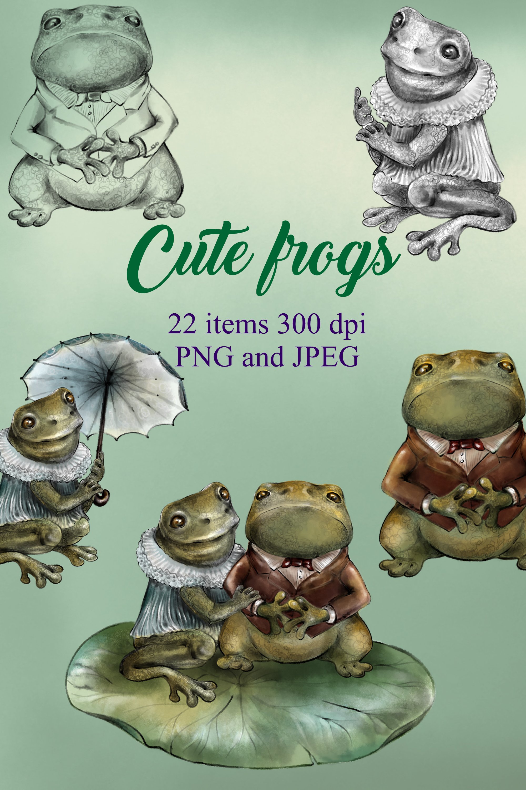 Cute Frog Sublimation Clipart Watercolor Graphic PNG