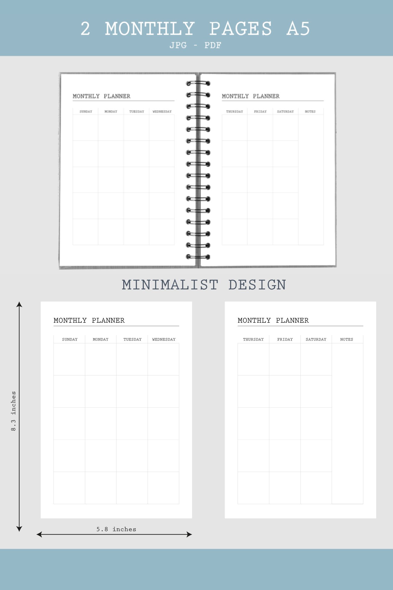Monthly planner bullet journal page printable A5 (1233975)