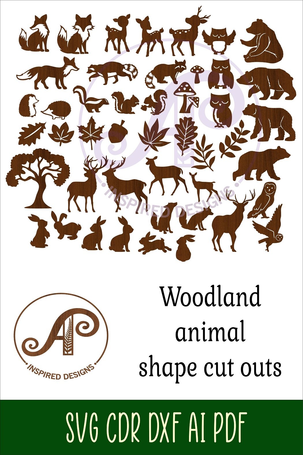 Woodland animal shapes 38 designs, laser cut file, cut outs